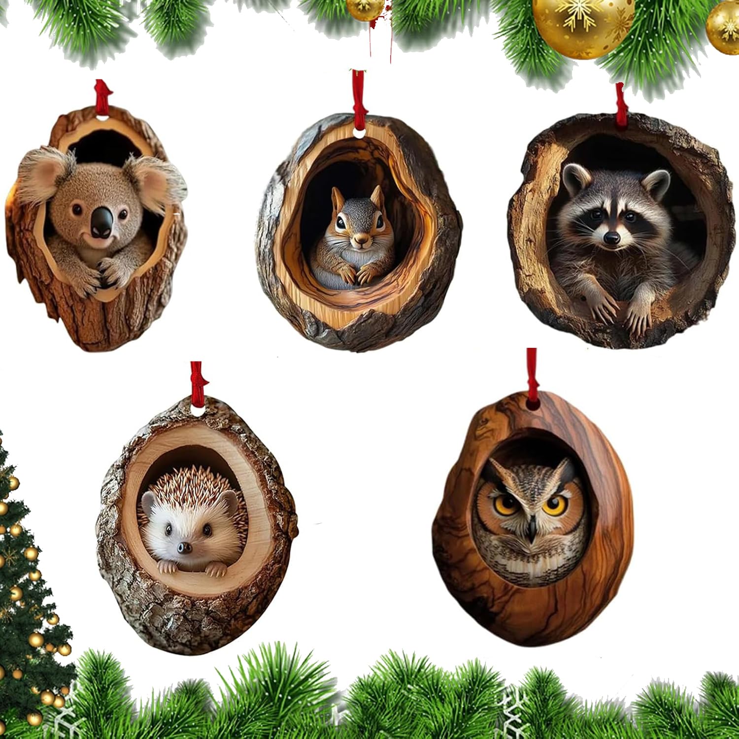 Amazon.com: 5Pcs Christmas Tree Animal Pattern 2D Acrylic Ornament ...