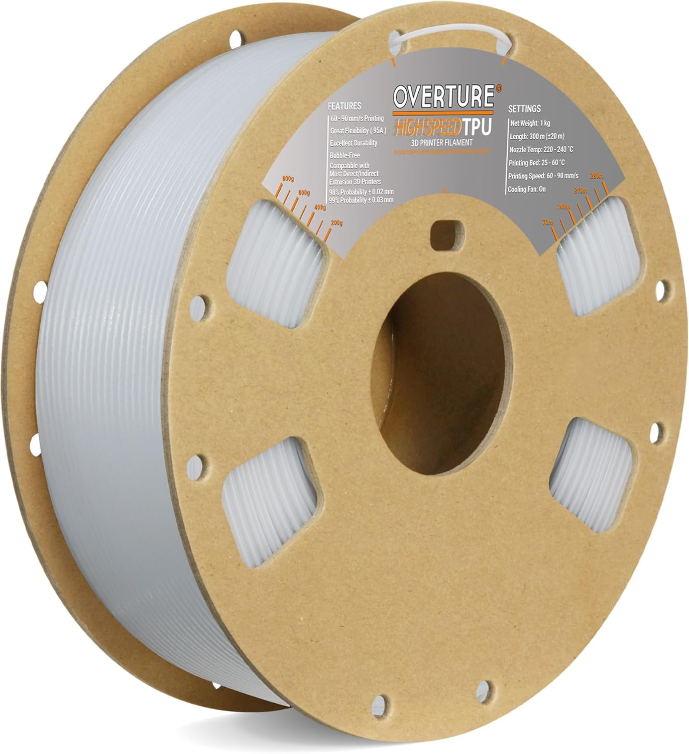 OVERTURE TPU High Speed Filament 1,75 mm flexible TPU Rolle,95A 1kg ...