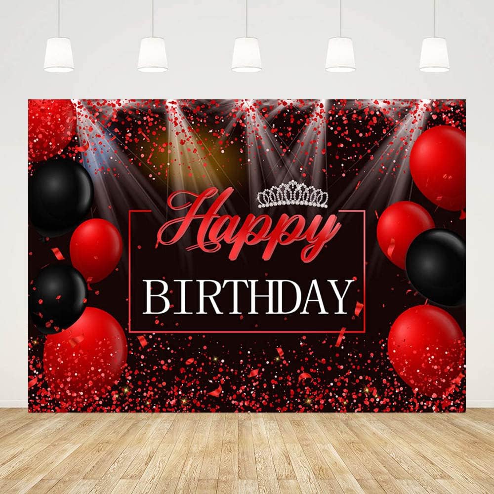 Amazon.com : AIIKES 7X5FT Happy Birthday Backdrop with Red Glitter ...
