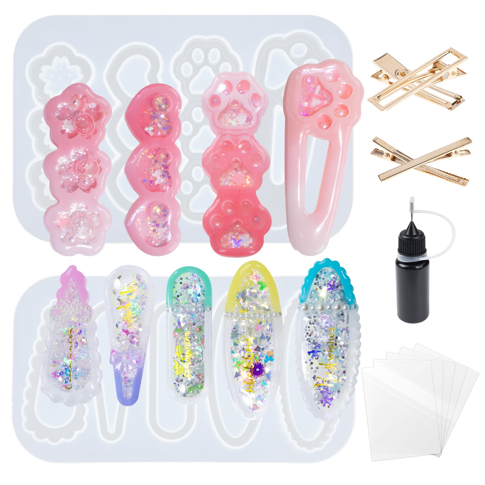 Amazon.com: Hair Clips Resin Shaker Molds Set Barrette Pack of 12 Epoxy ...