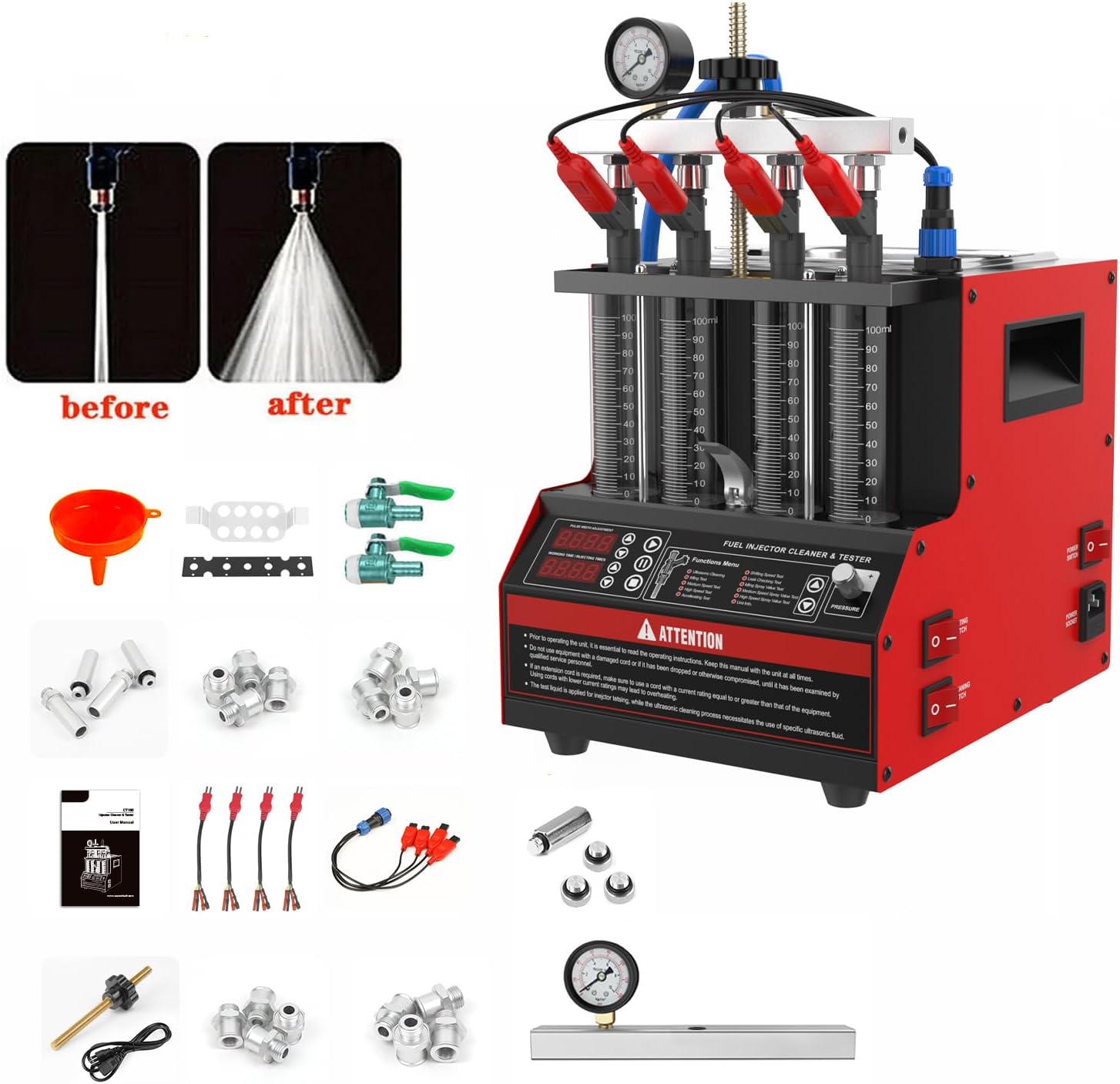 Amazon.com: YUANRI Fuel Injector Cleaner Machine, 4 Cylinder 9 Test ...