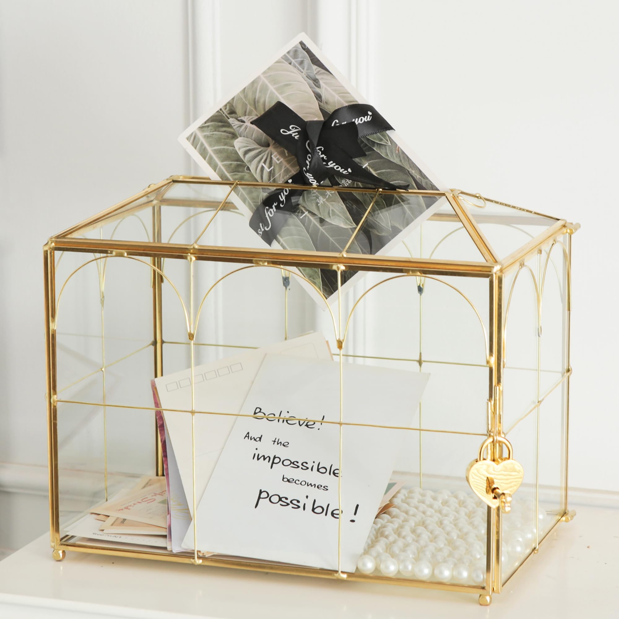 Amazon.com: Giadun Glass Card Box with Slot, 10.2 inch Large Gold Clear ...