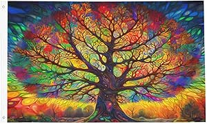 Amazon.com : Hippie Colorful Tree Flag 3x5 FT Double Sided Outside ...