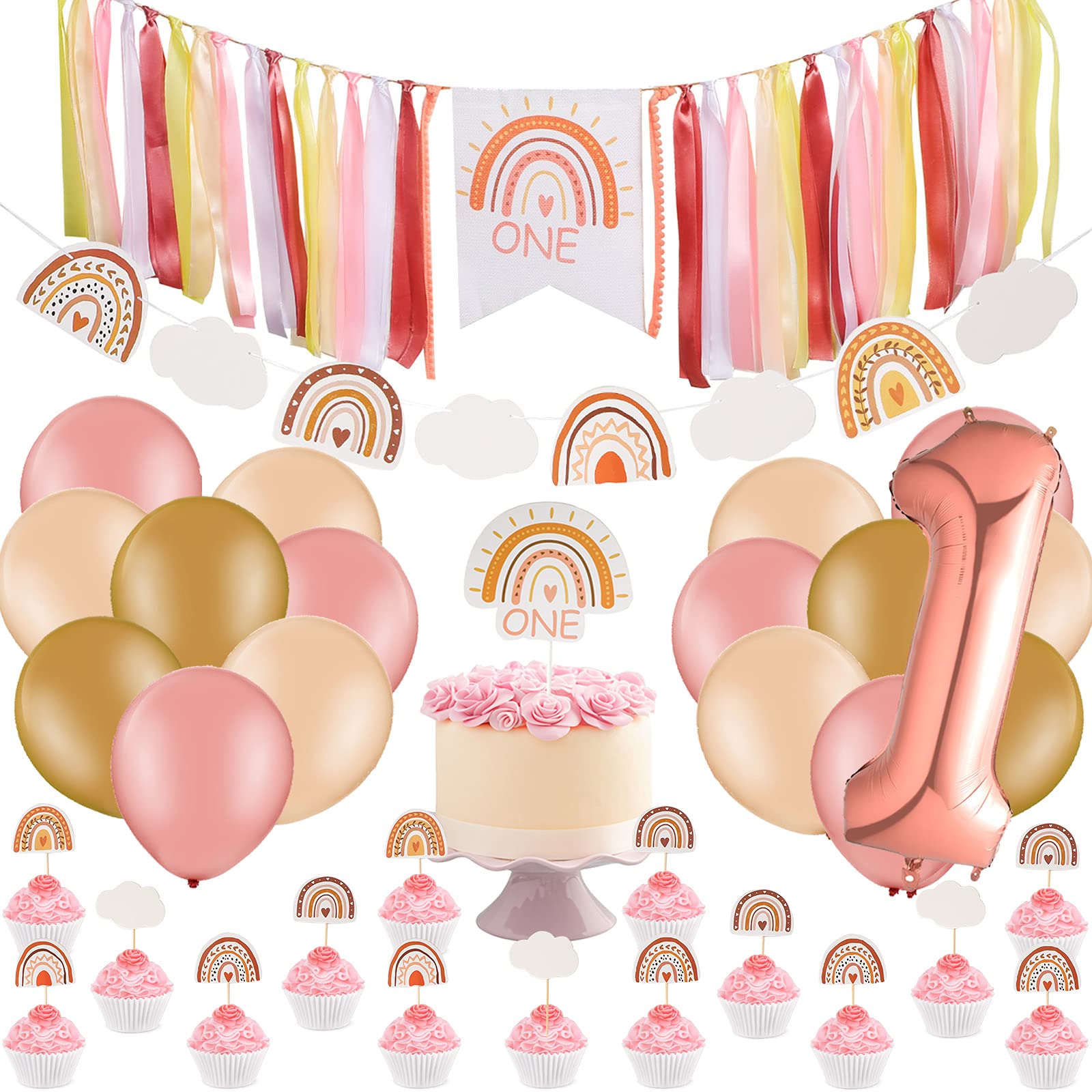 34 Pieces Boho Decorations Include Bohemian Rainbow Birthday Banner ...