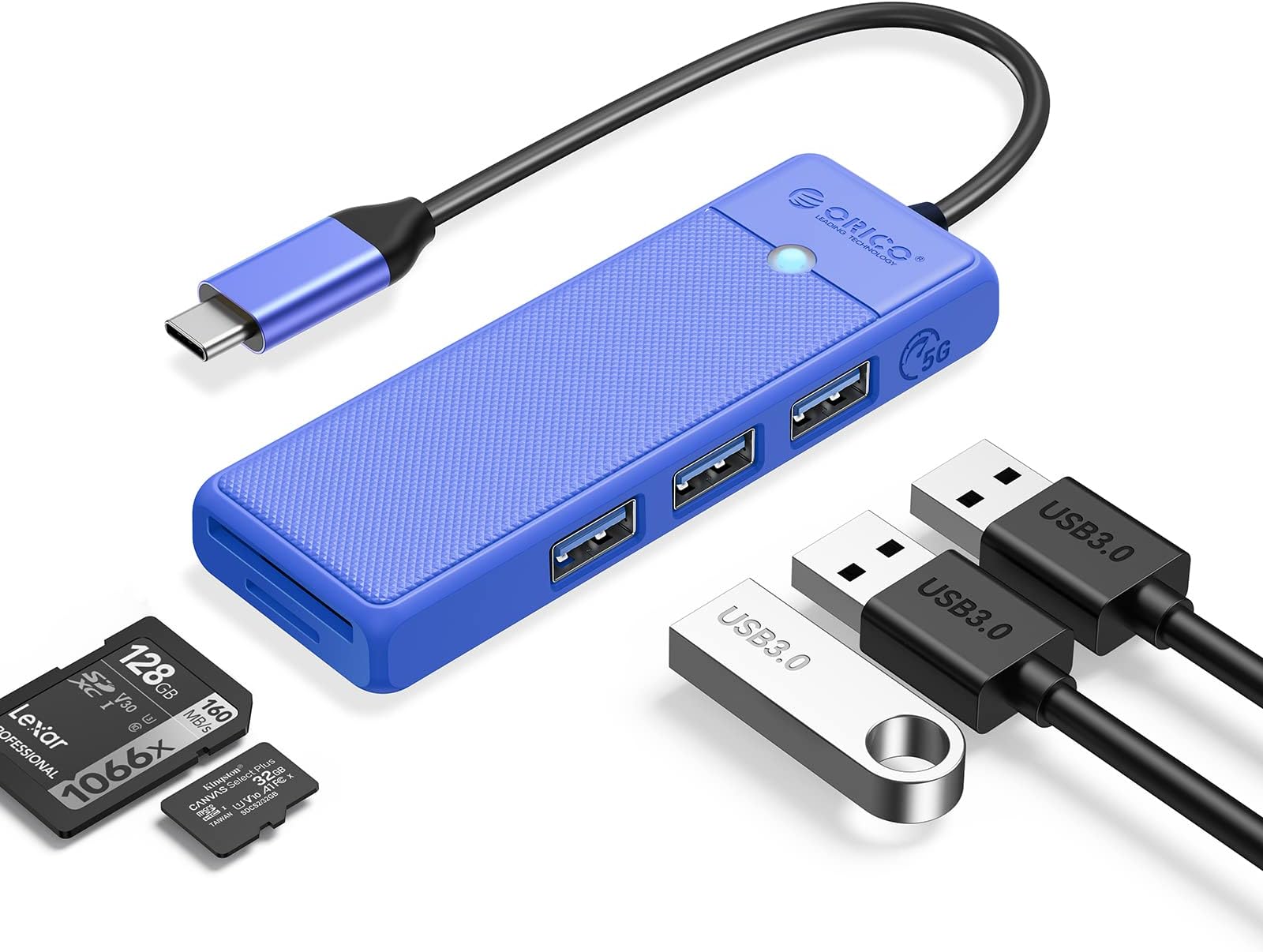 USB C Hub, ORICO USB Hub with SD/TF Card Reader, 3 USB 3.0 Ports,USB ...