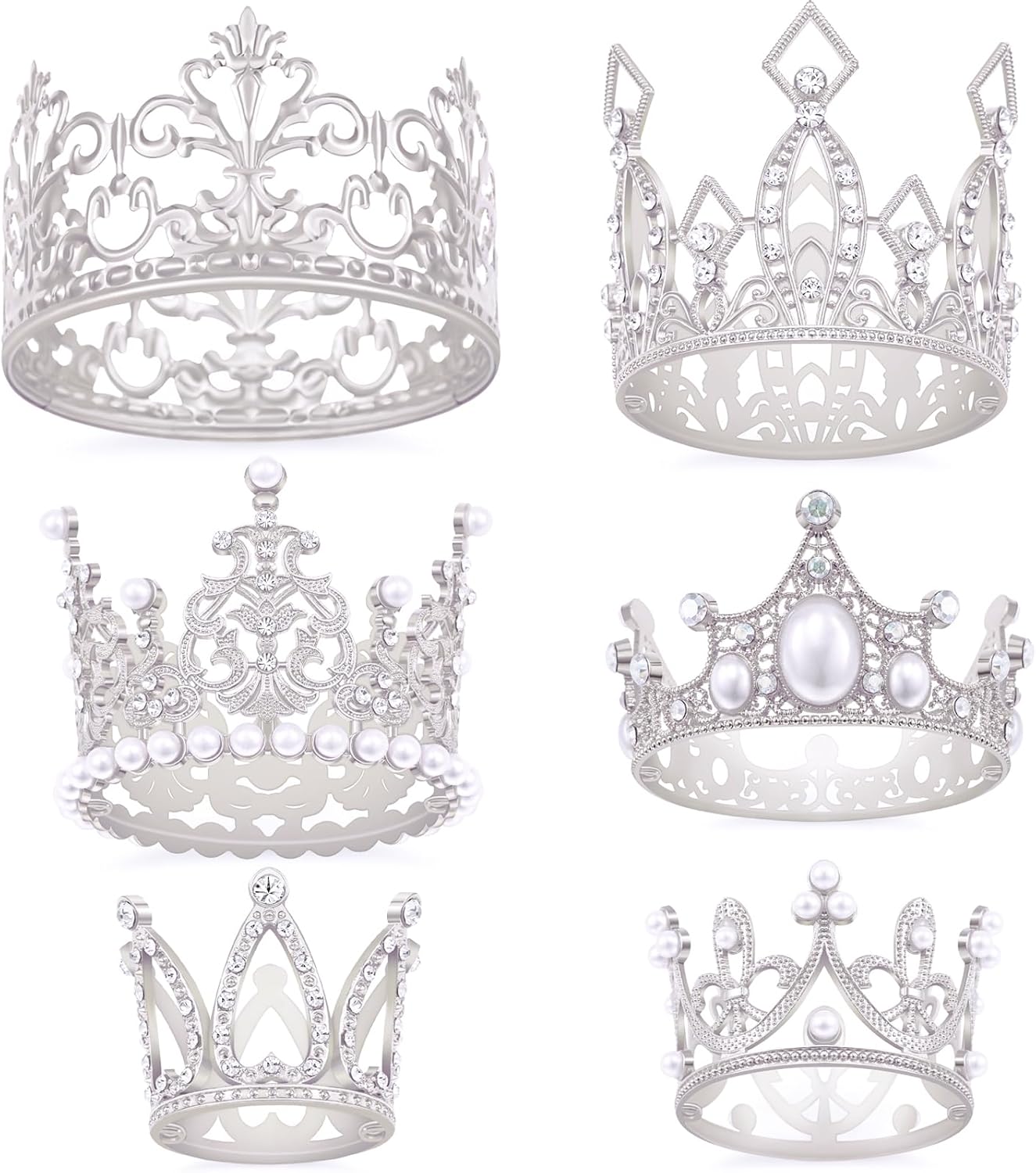 Amazon.com: SisBroo Silver Crown Cake Topper, 6 Pieces Happy Birthday ...