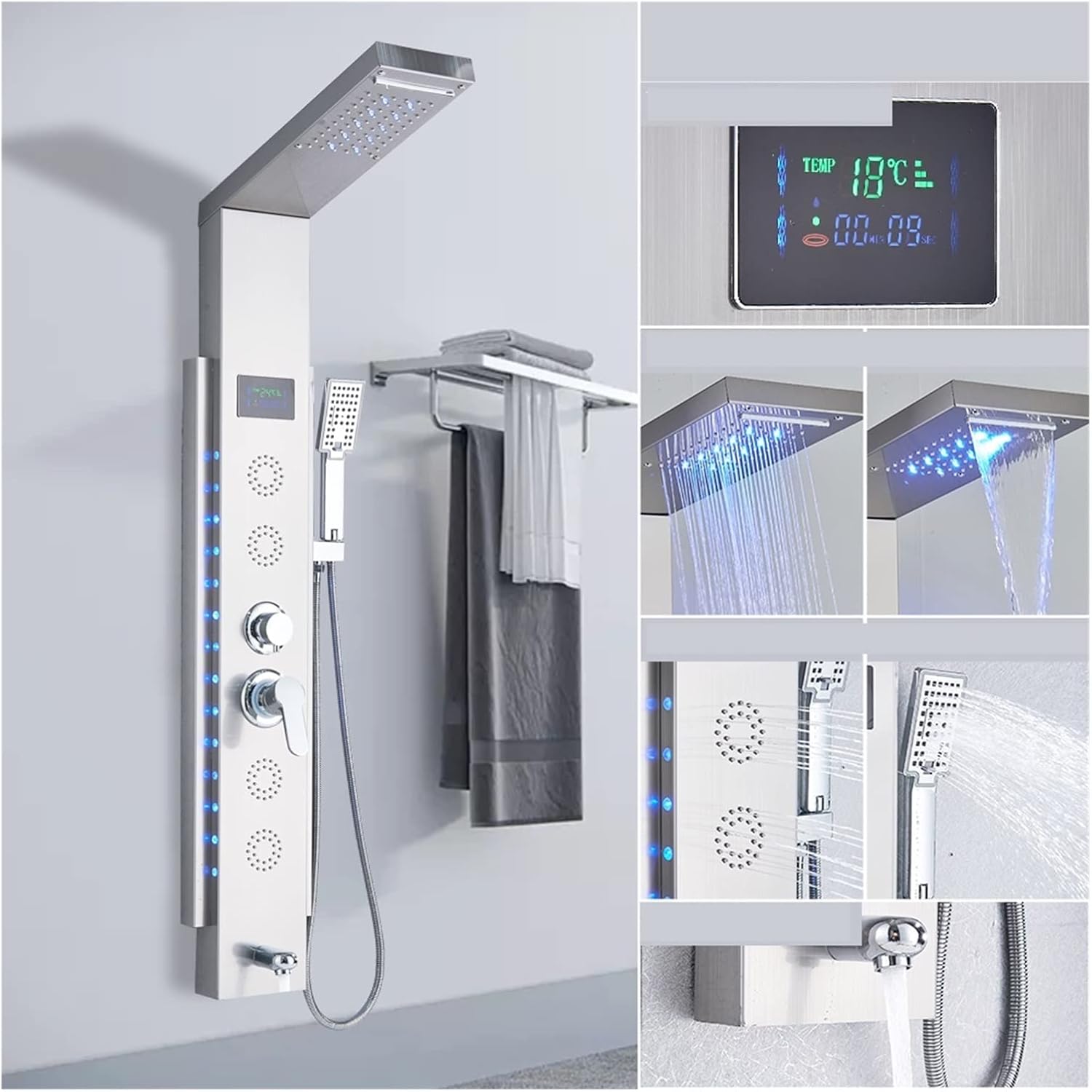 Shower system Stainless Steel Shower Panel Tower System Led Shower ...
