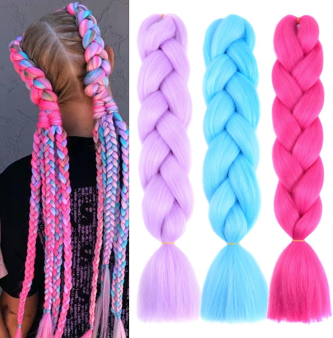 Amazon.com : 3 Pack Colored Braiding Hair 24 Inch Colorful Braiding ...