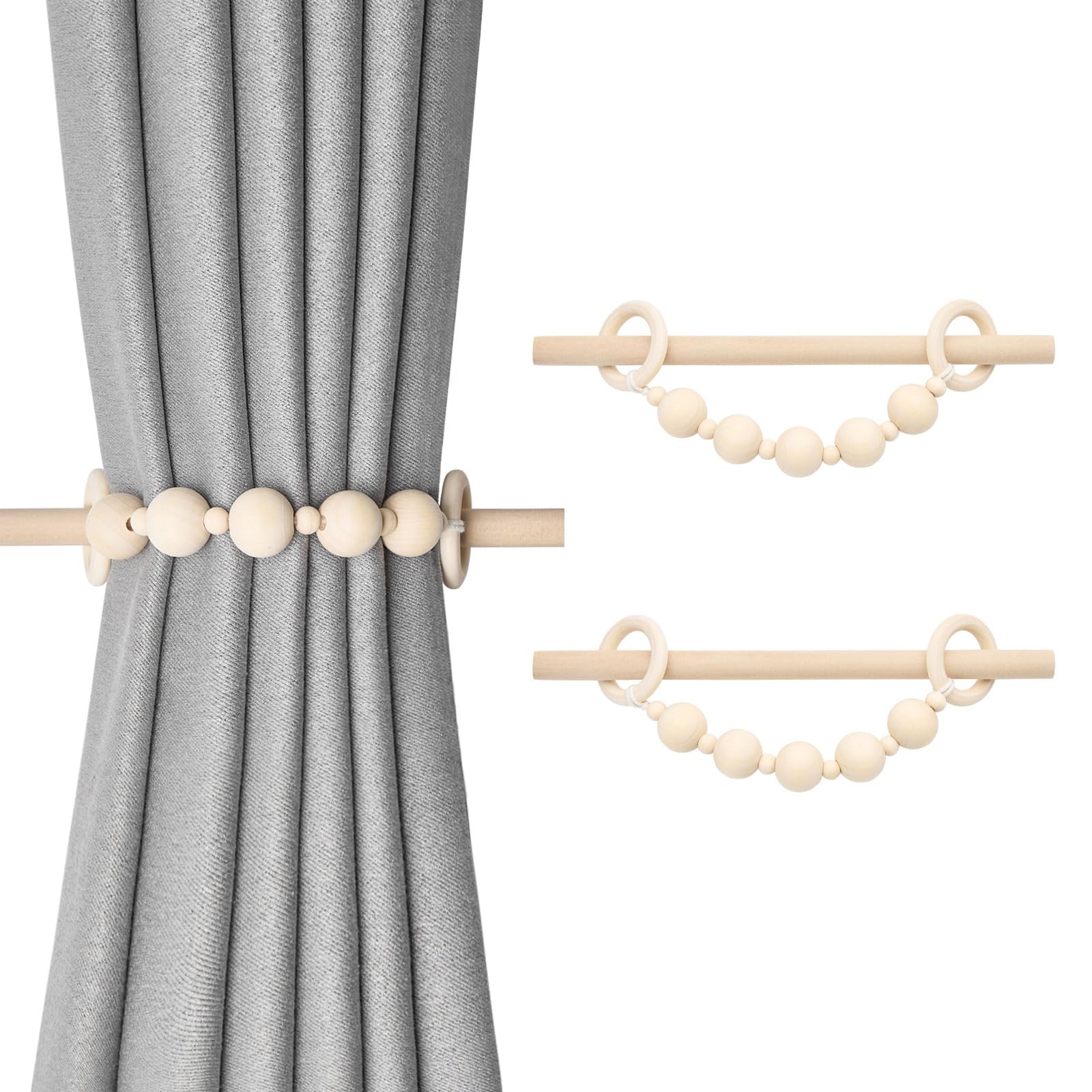 Amazon.com: NICEEC 2 Pack Wood Bead Curtain Tiebacks Boho Rustic Style ...