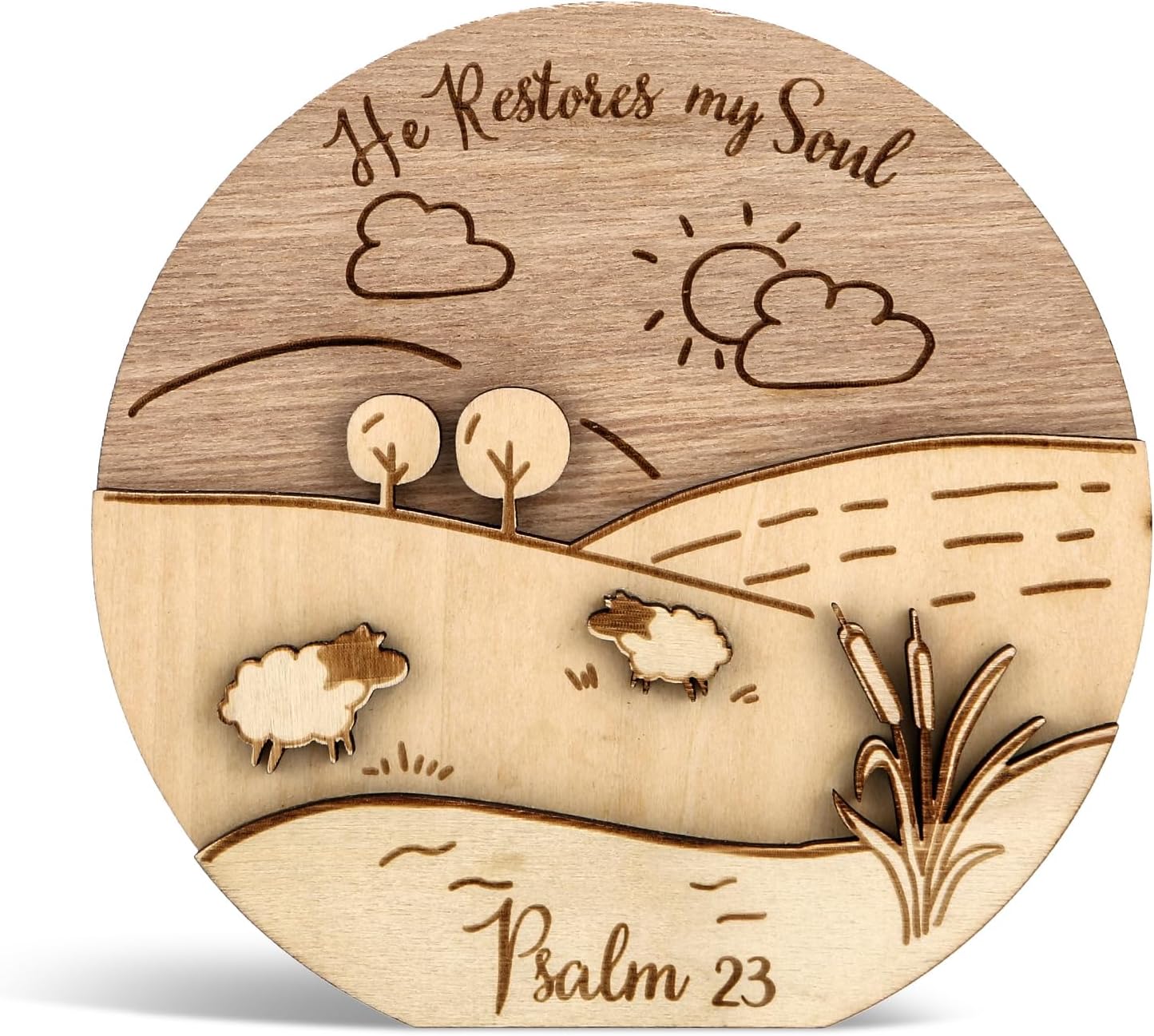 Amazon.com: Bible Verse Scene Décor Plaque - He Restored My Soul ...