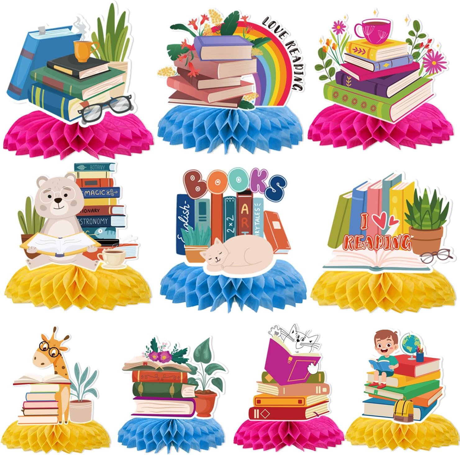 Amazon.com: Yoyuspy Reading Birthday Party Decorations - 10PCS Book ...