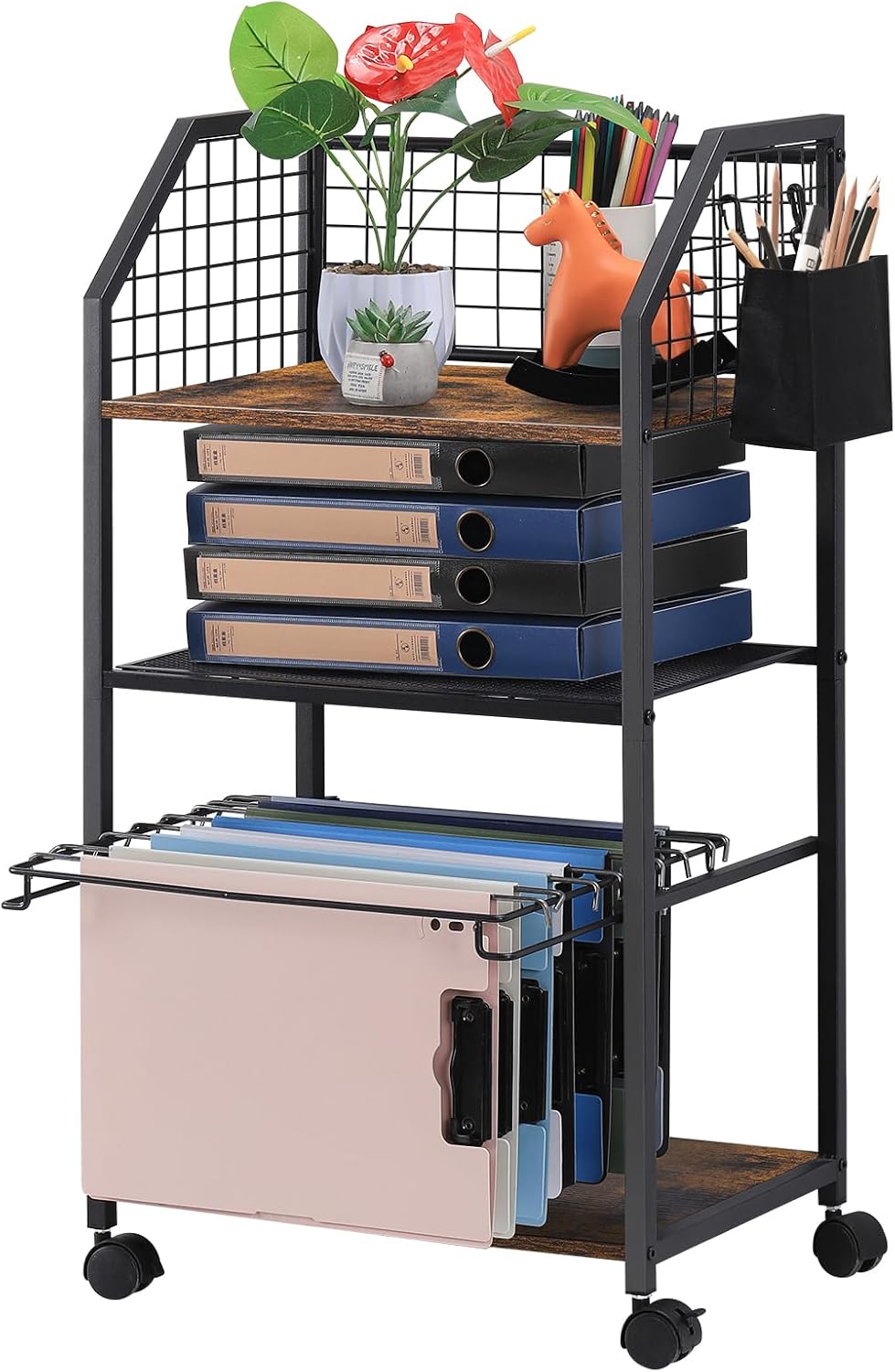 Amazon.com: 3 Tier Rolling File Cart with Hanging File Folders,Desk ...