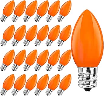Romasaty 25Pack C9 LED Orange Light Bulbs, C9 LED Orange Halloween ...