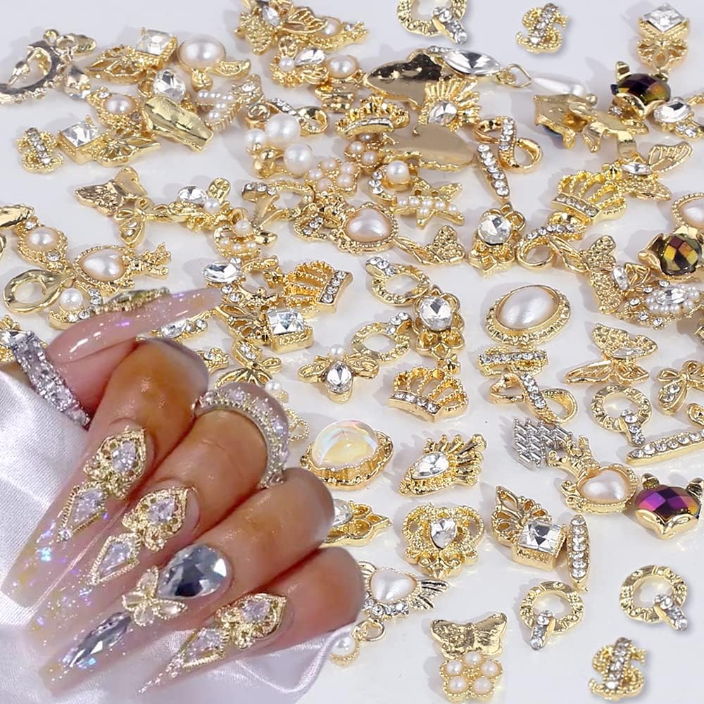Amazon.com: 8 PCS 3D Pearls Nail Rhinestones Nail Charms,Luxury Shiny ...