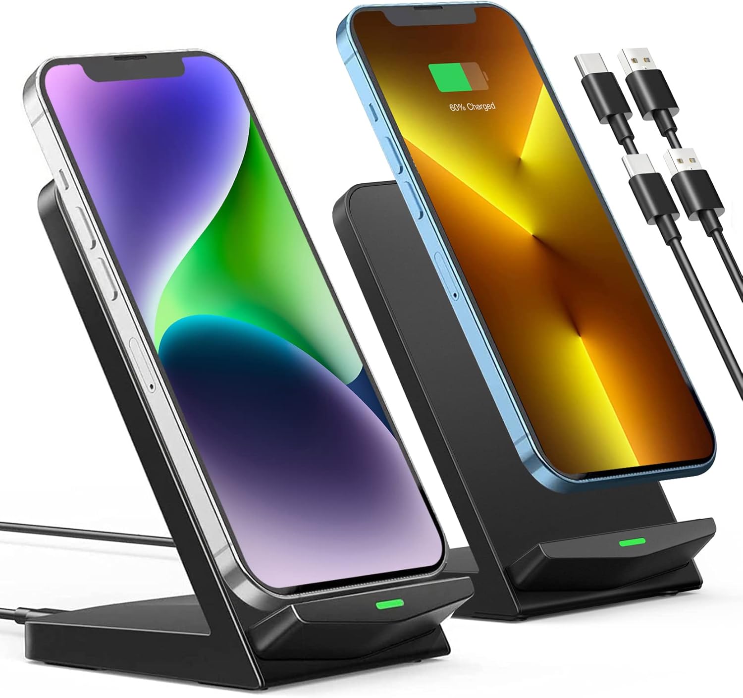 Wireless Charger 2 Packs, Dual-Coil 15W Fast Wireless Charging,Phone ...