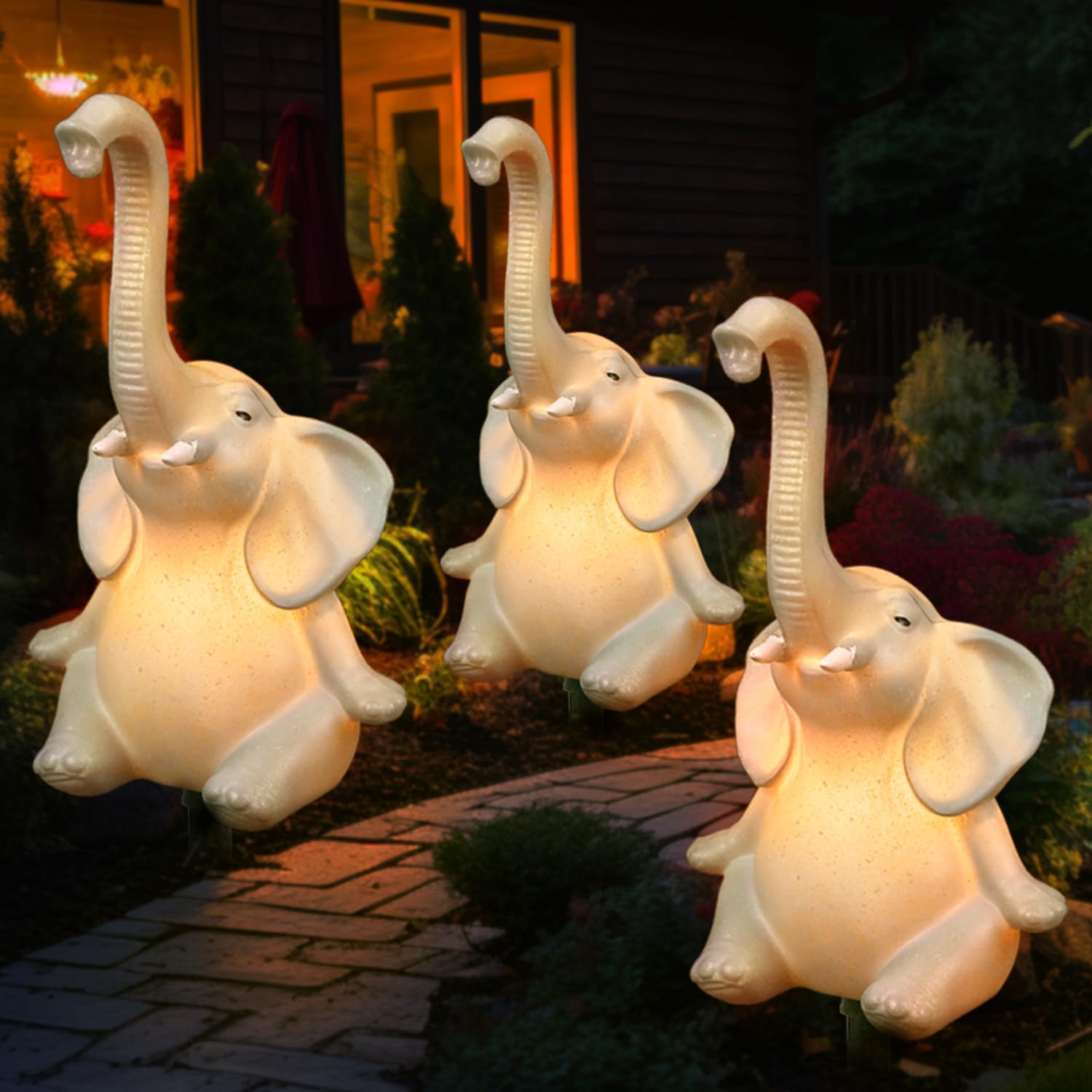 Amazon.com : Solar Outdoor Elephant Statues Lights, 3 Pack New Upgraded ...