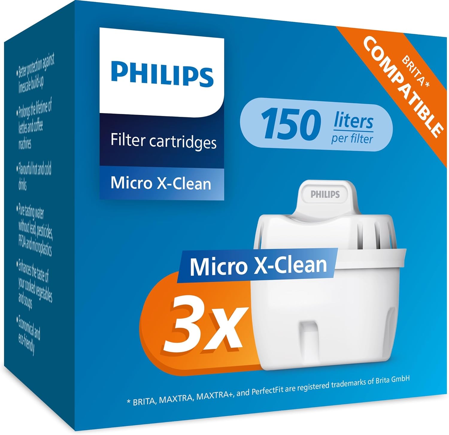 Philips Water Replacement Filter Cartridges, 3-Pack, Brita Compatible ...