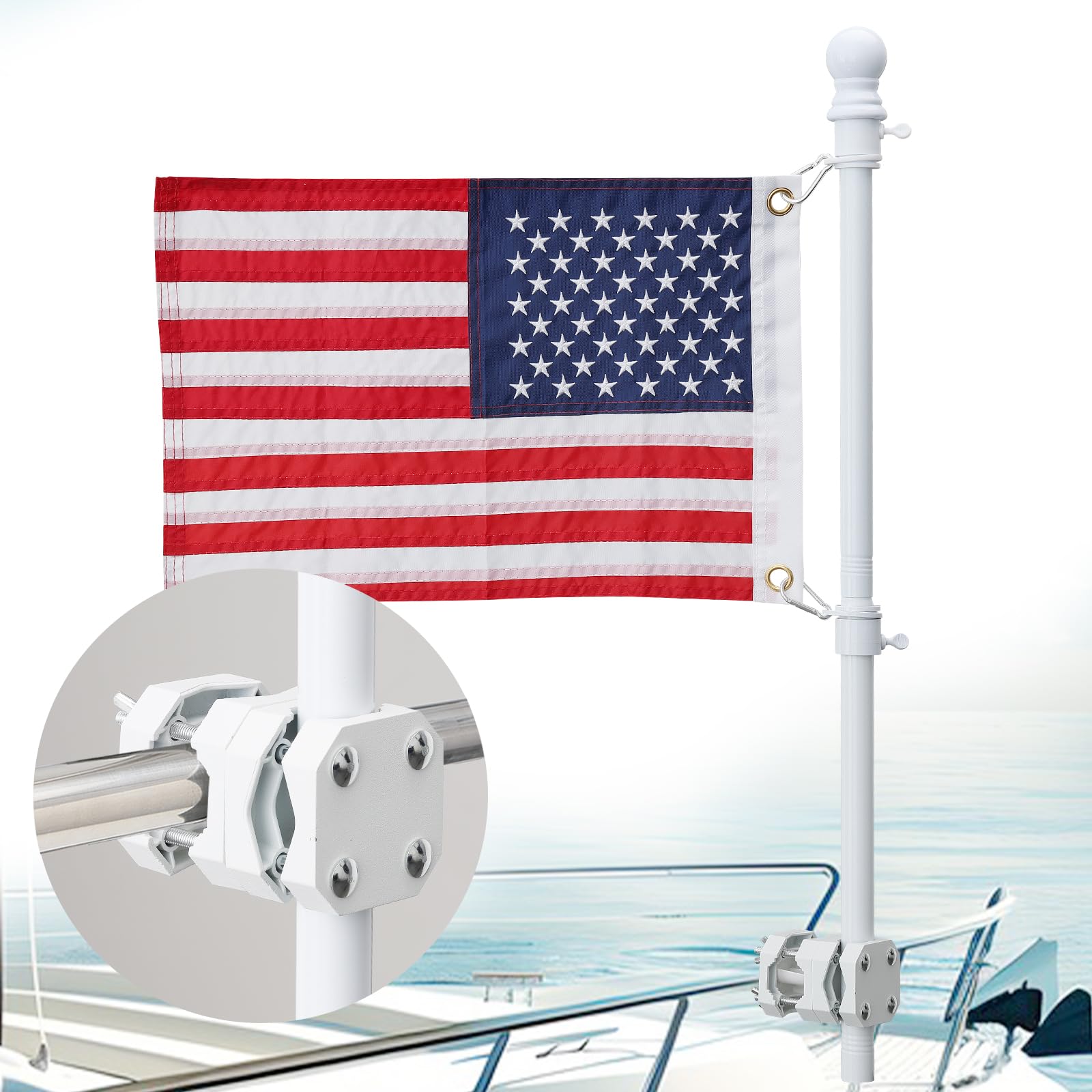 Amazon.com : White Boat Flag Pole Kit, 12 x 18 Embroidered American ...