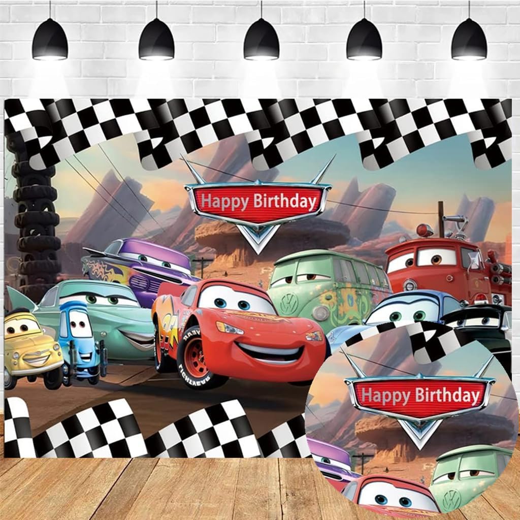 Amazon.com : Cars Backdrop Boys Girls 2nd 3rd Birthday Party Supplies ...