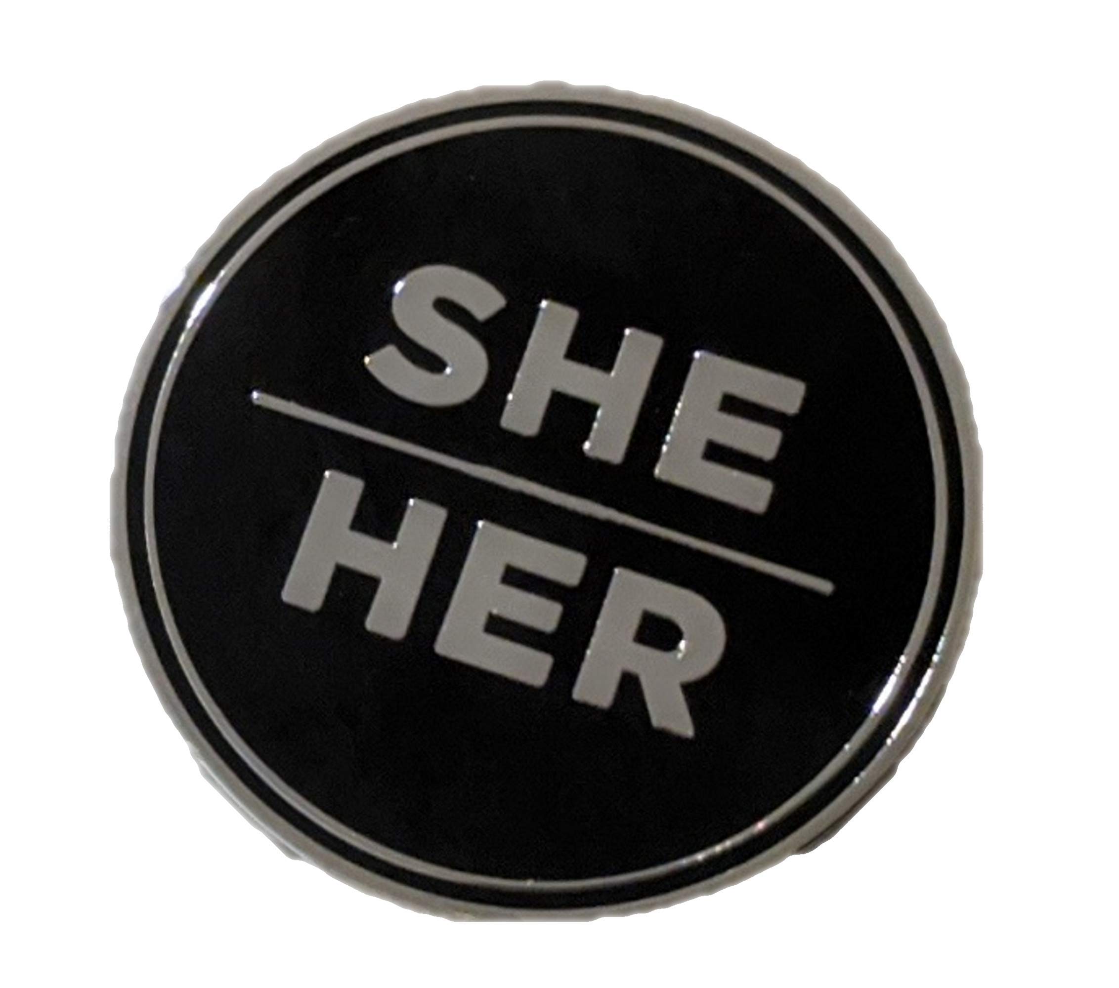 Buy She Her Pronoun Pin Black and Silver Circular Hard Enamel Pronoun ...