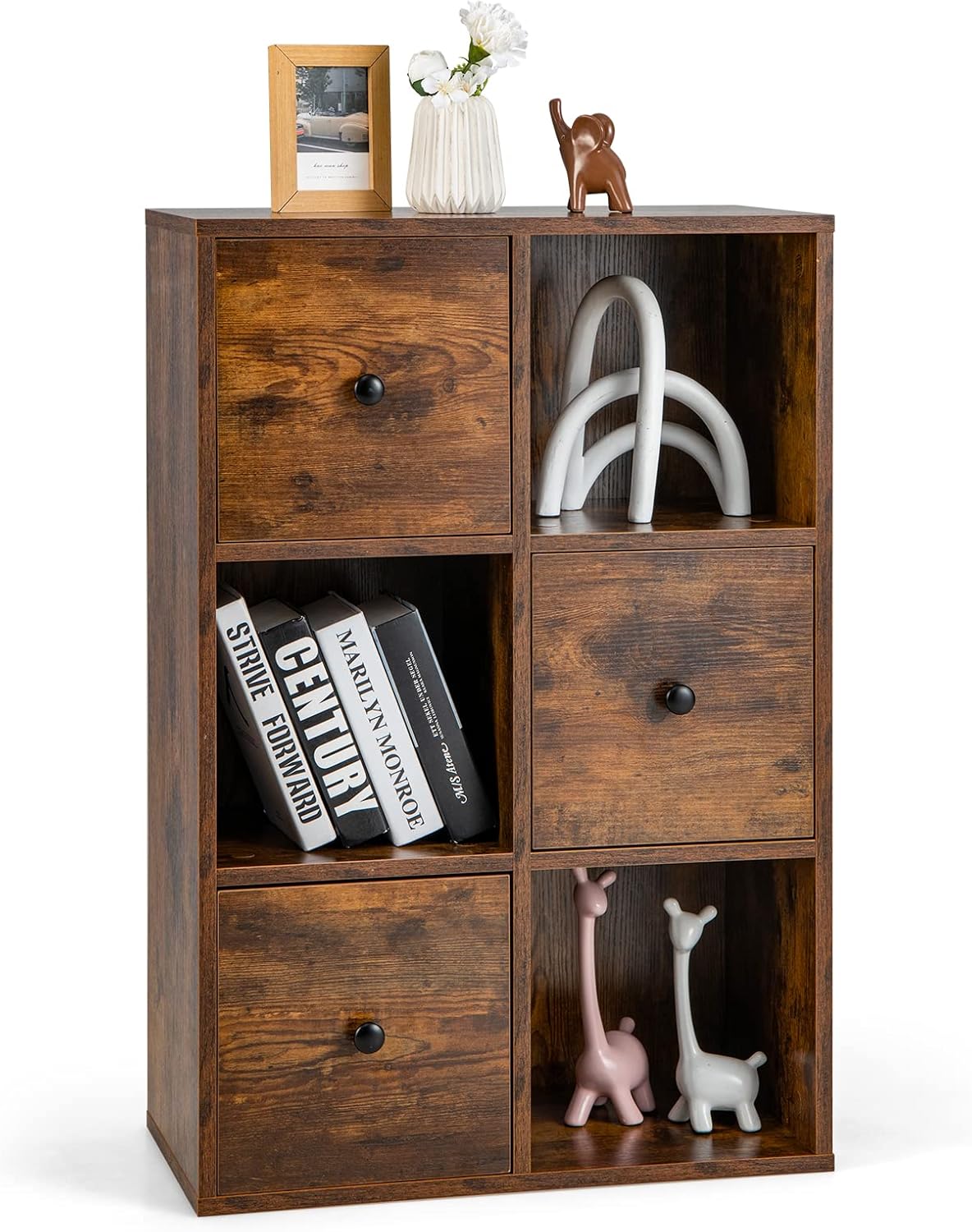Amazon.com: LOKO 6 Cube Bookcase with Drawers, 3-Tier Industrial Wood ...