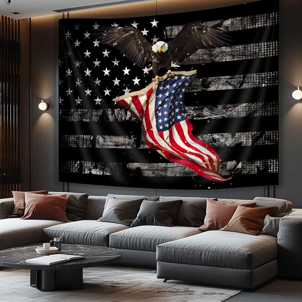 Amazon.com: Viajar American Flag Tapestry, USA Bald Eagle Stars and ...