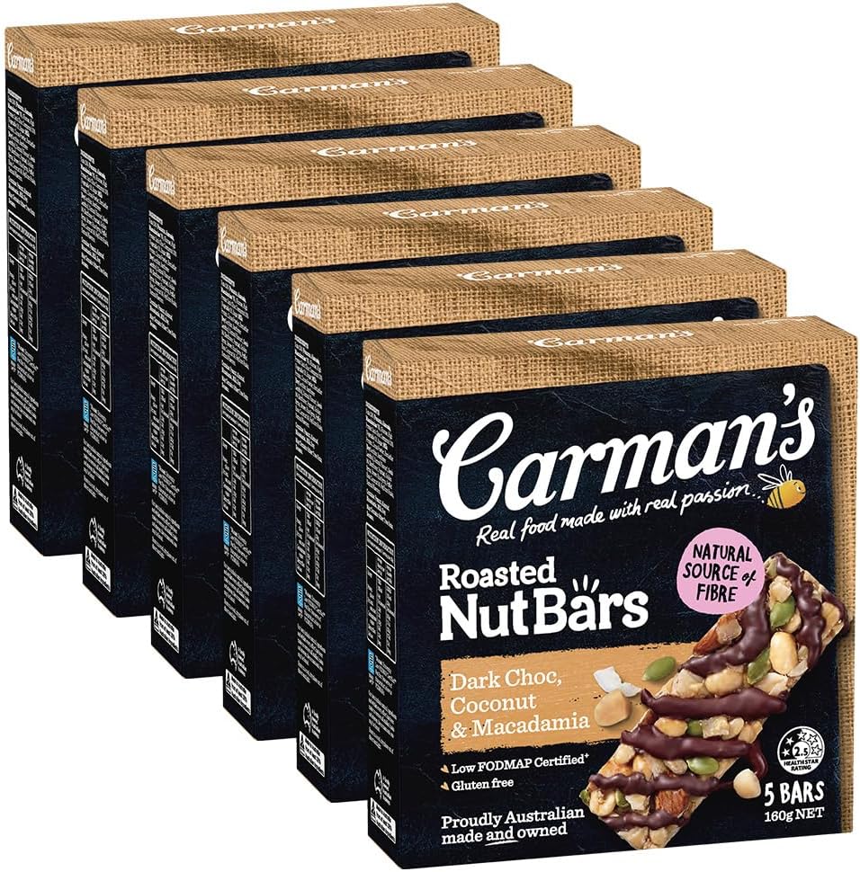 Carman's Nut Bars Dark Choc, Coconut & Macadamia Gluten Free 6x160g ...