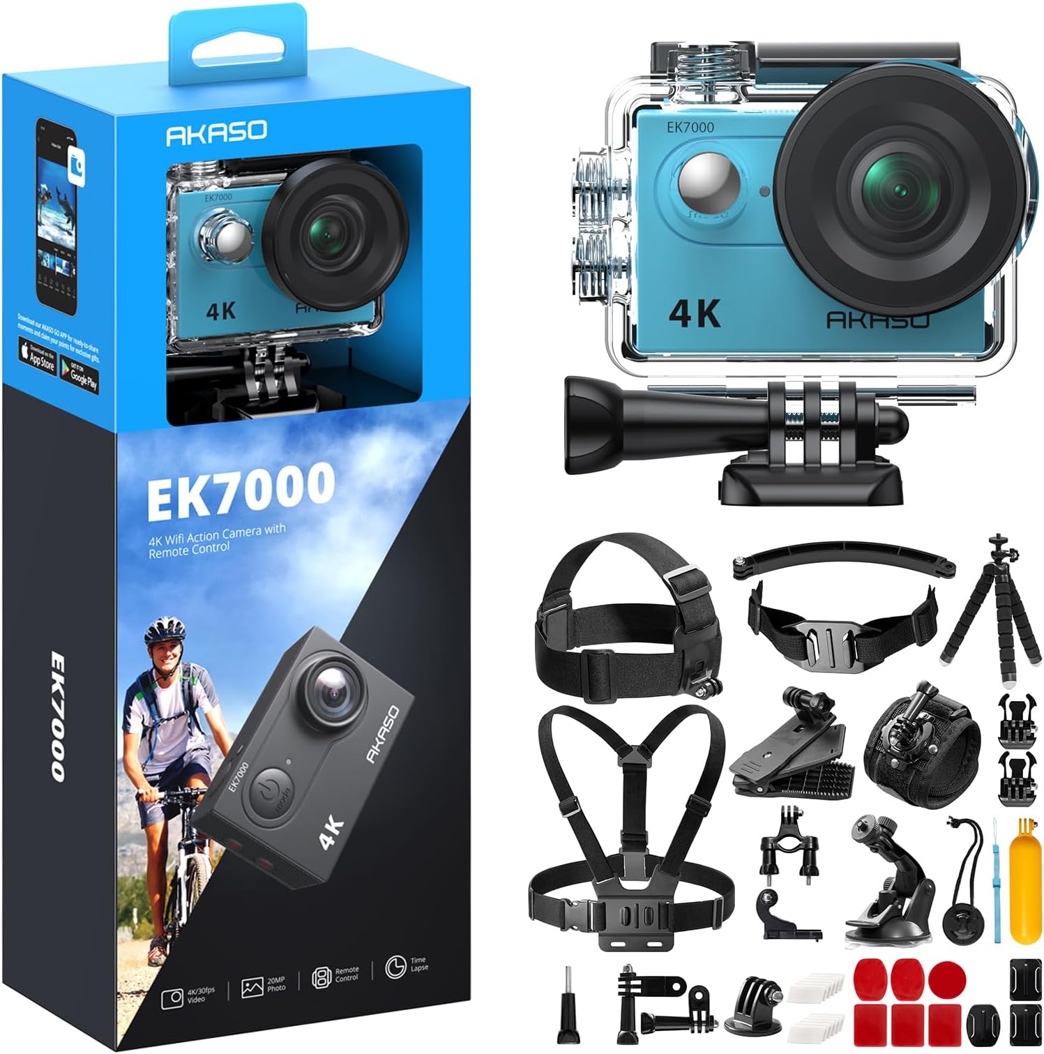 Amazon.com : AKASO EK7000 4K30FPS 20MP WiFi Action Camera and 42 in 1 ...