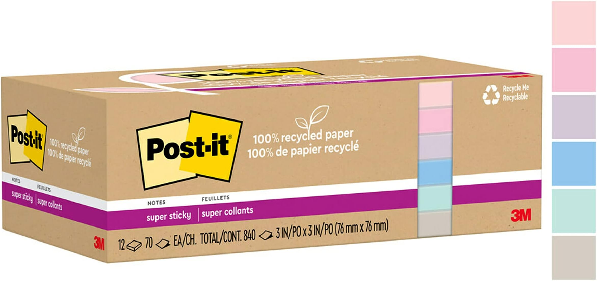 Amazon.com : Sticky Notes Self-Stick Notes - 12 Pads/Pack 100 Sheets ...
