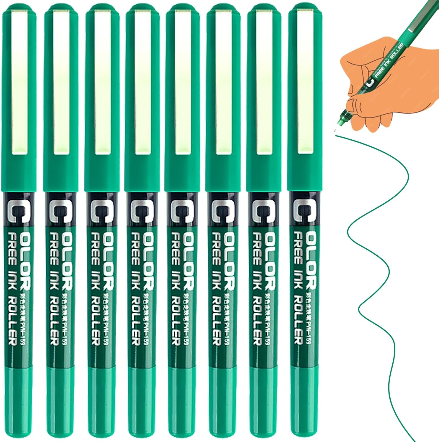 8 Green Pens Rollerball Pens, 0.5mm Ink Pen Gel Pens for Writing, Quick ...
