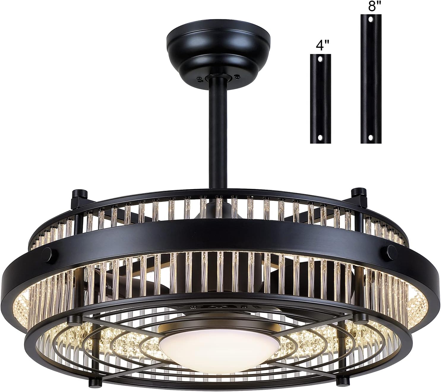 MADSHNE Crystal Ceiling Fans with Lights,Black Caged Ceiling Fans with ...