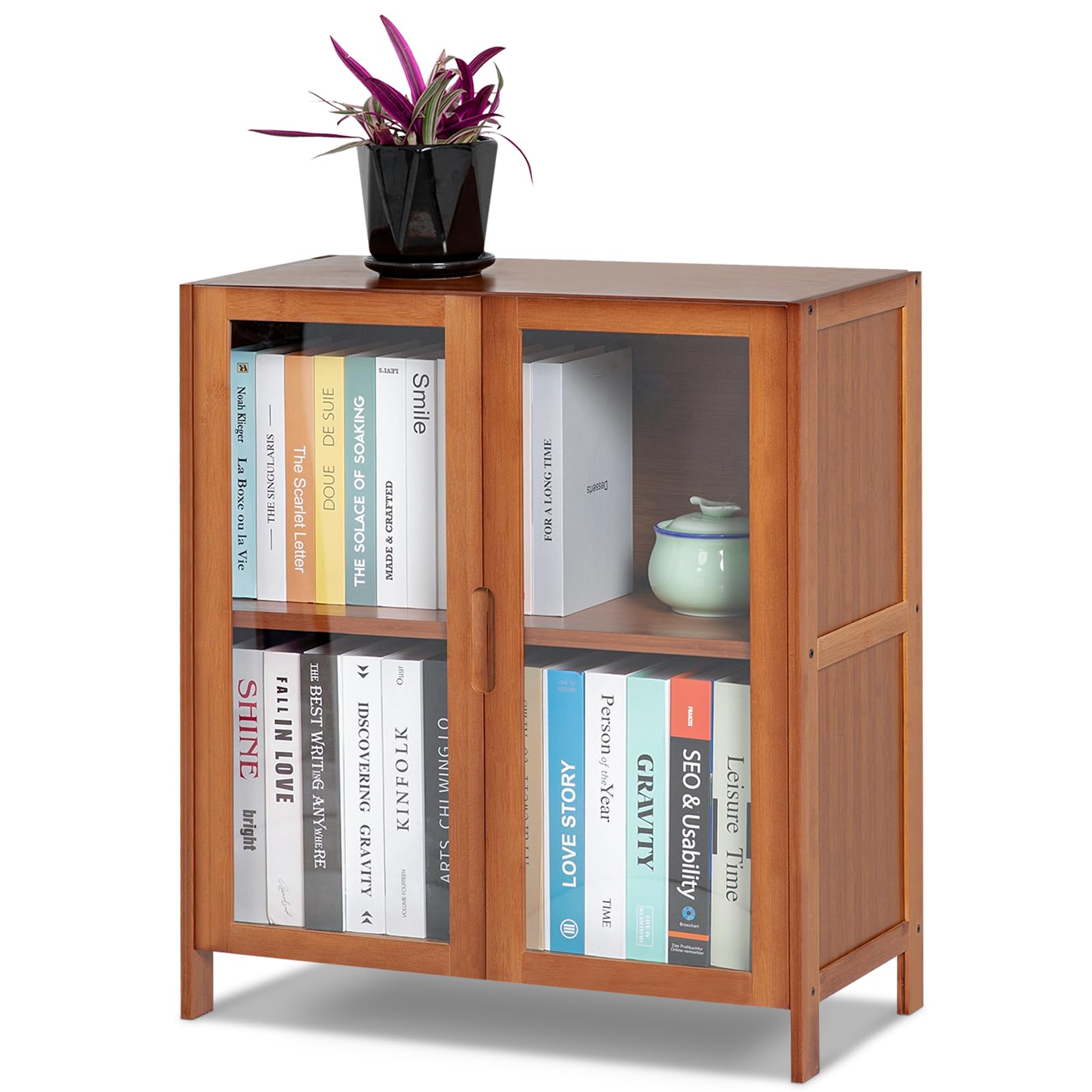 Amazon.com: Athena Collection Book Shelf Bookcase with Door 2-Tier ...