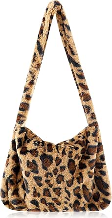 Amazon.com: Weewooday Leopard Print Clutch Handbag Plush Faux Fur Tote ...