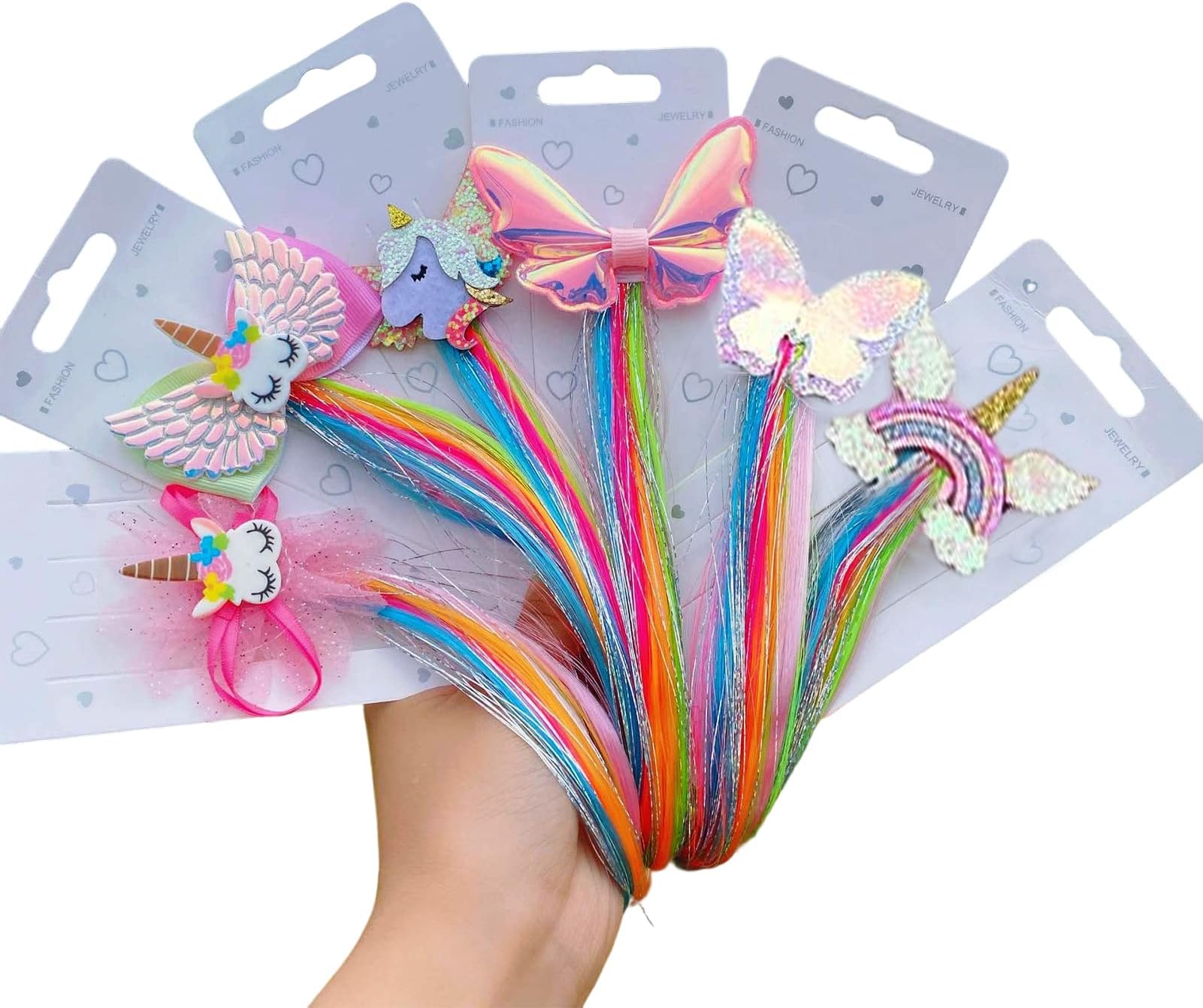 Amazon.com : KYNLEY 6 Colored Rainbow Hair Extensions for Kids Unicorn ...