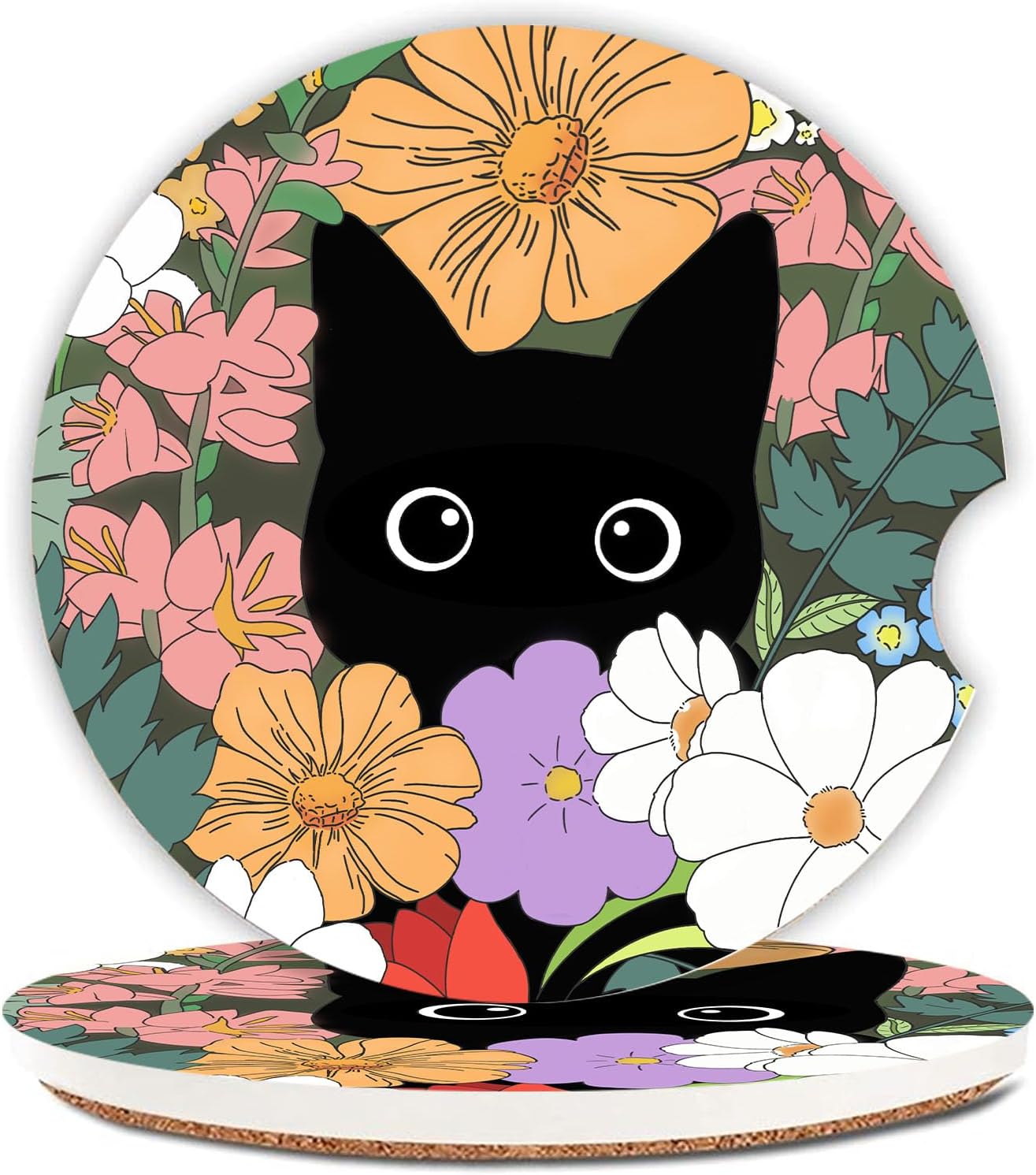 Amazon.com: Cute Black Cat Car Coasters for Drinks Absorbent, 2 Pack ...