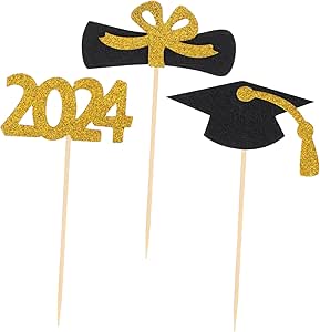 Amazon.com: 12pcs Graduation Cupcake Toppers Glitter Grad Cap Diploma ...
