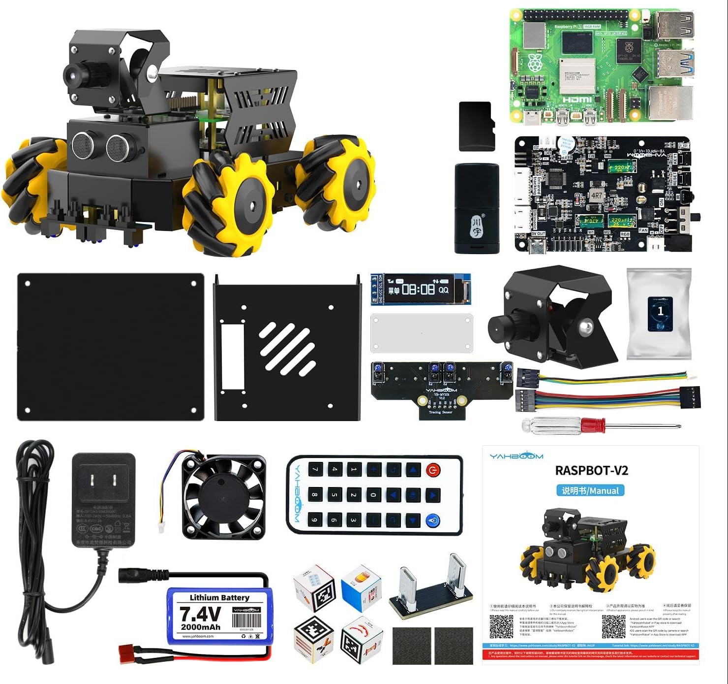 Amazon.com: Yahboom AI Vision Robot Pi5-16GB with 2DOF HD Camera ...