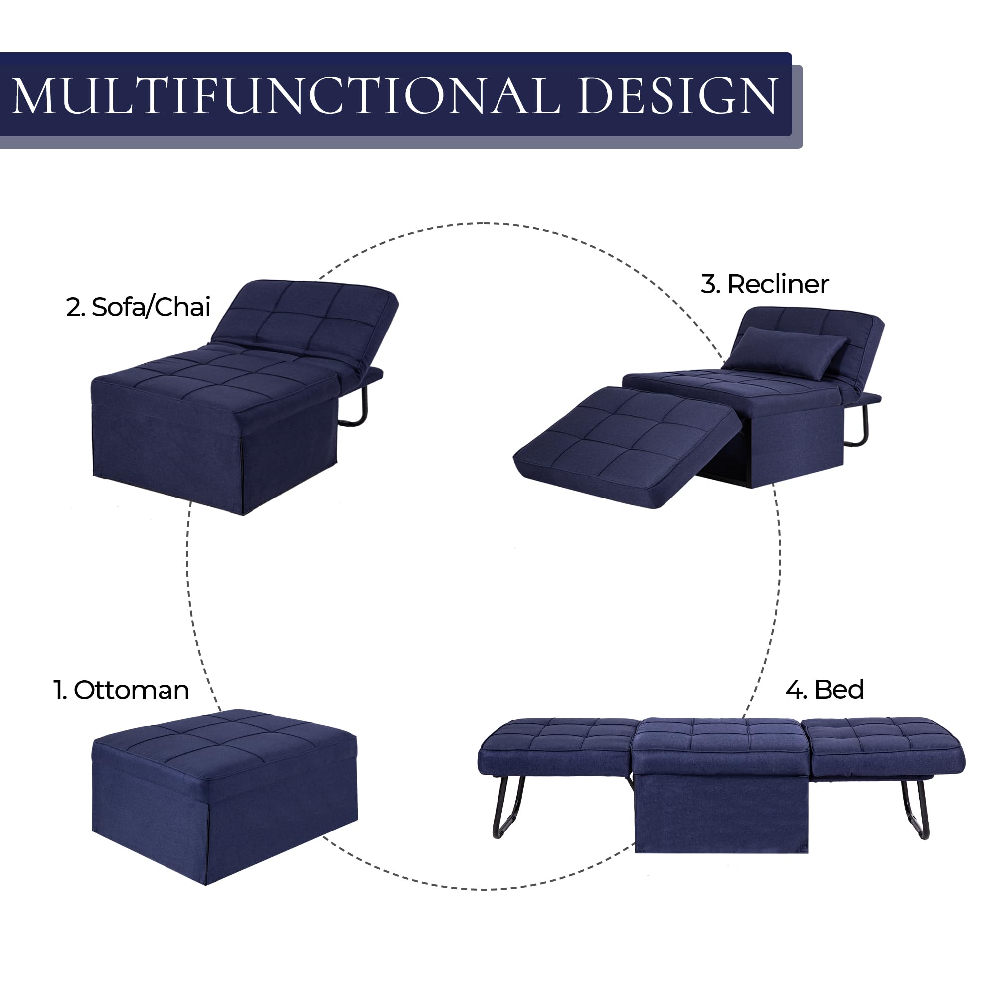 Snapklik.com : WMK Convertible Chair Bed, 4 In 1 Sleeper Chair Sofa Bed Multi-Function Couch ...
