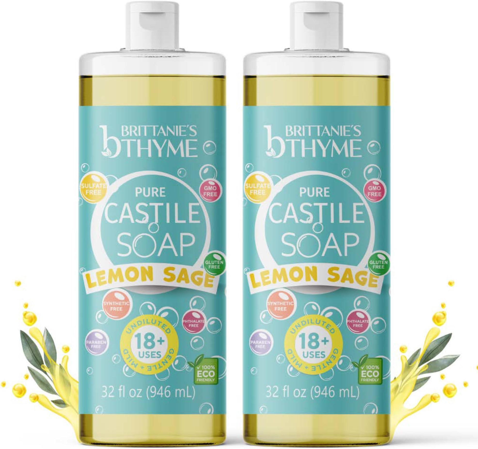Amazon.com : Brittanie’s Pure Castile Liquid Soap Refill, Lemon Sage ...