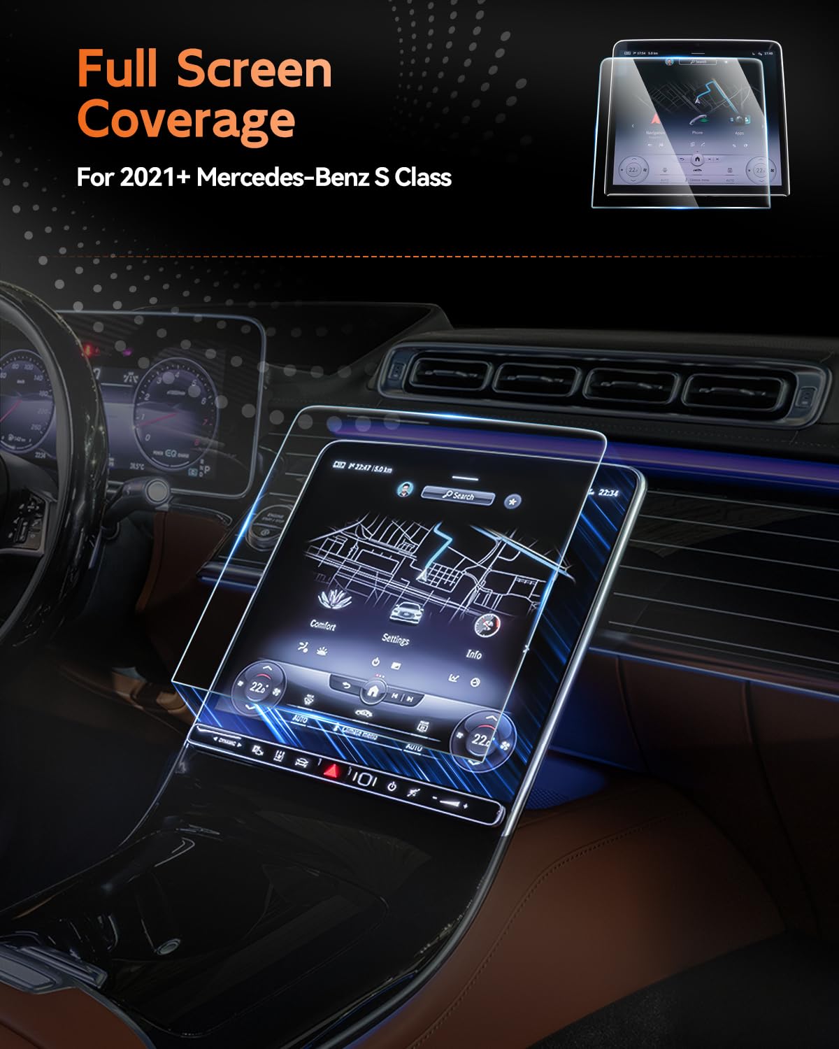 Mercedes Screen Protector 5Pcs Tempered Glass For 2021-2024 Mercedes ...