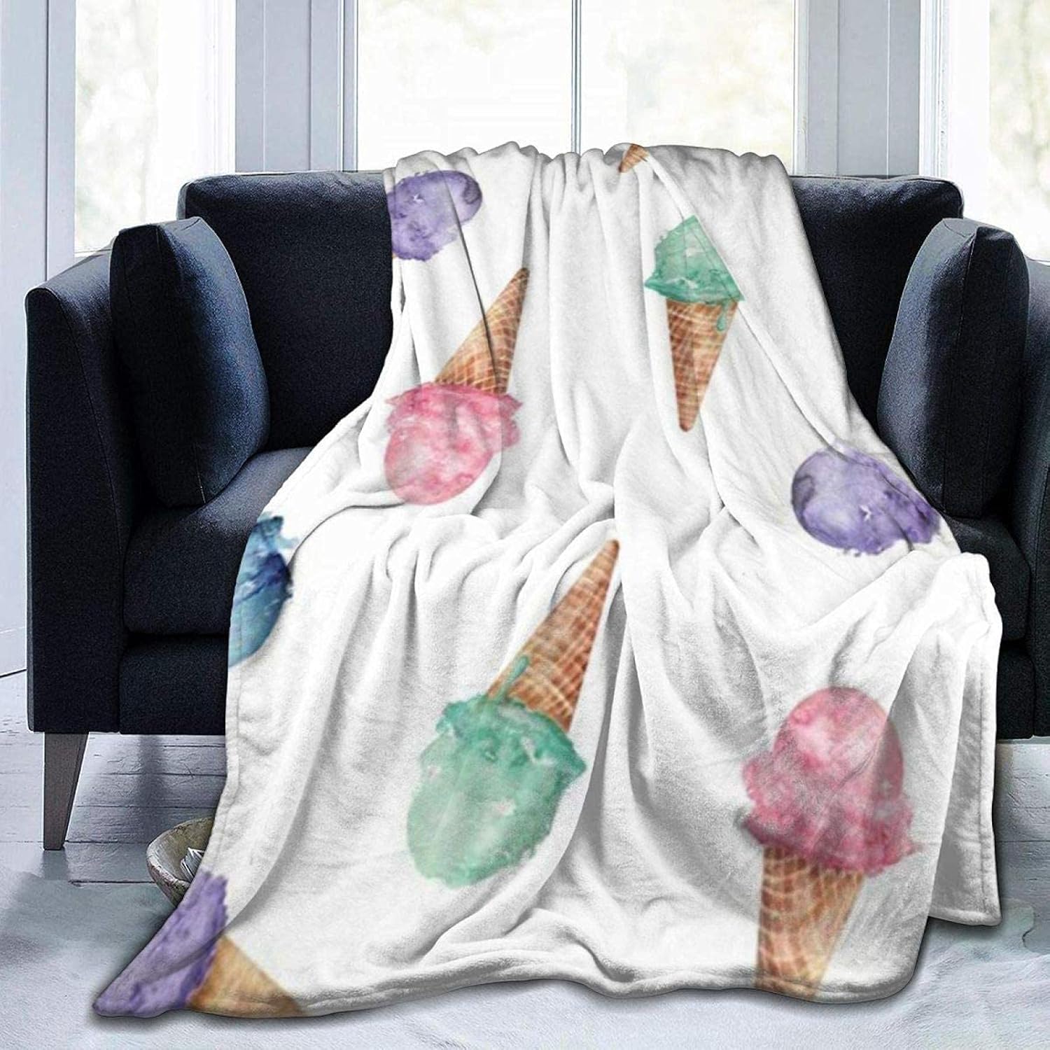 Amazon.com: Epushow Microfiber Blanket Throw Blanket Ice Cream Cone ...