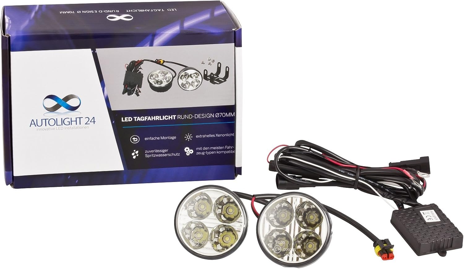 AutoLight24 LED Tagfahrlicht Rund-Design 12V 8 x SMD LEDs R87 Modul ...