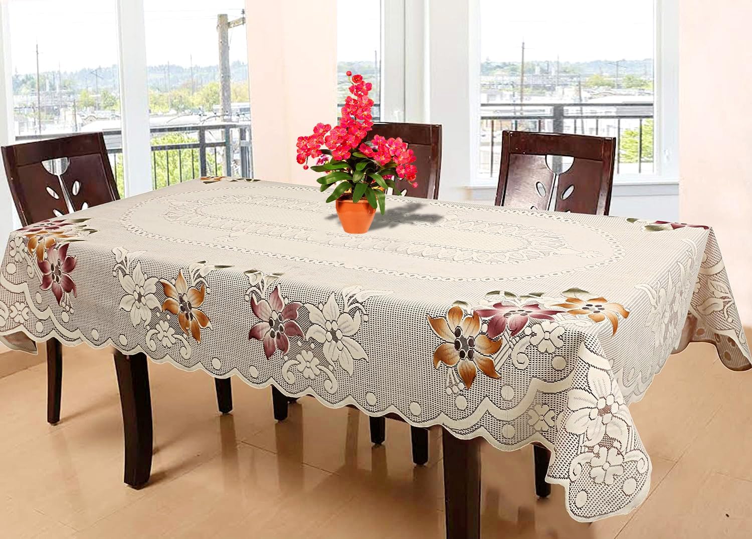 Buy Weavers Villa PVC Floral Rectangular Table Cover for 4 Seater (Red ...