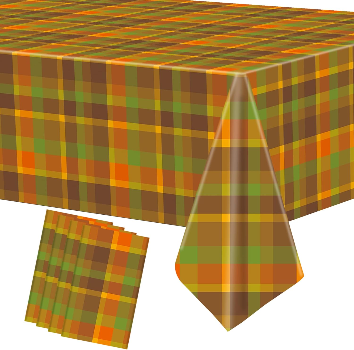 Amazon.com: 4 PCS Fall Plaid Plastic Tablecloth Autumn Disposable Table ...