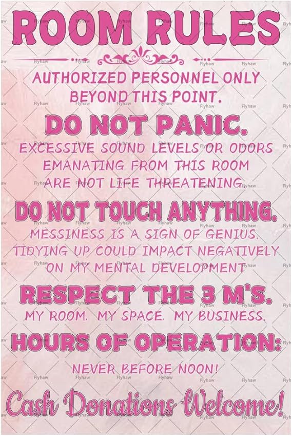 Amazon.com: Pink Stuff Signs Ten Girl Room Rules Signs Girl Decor Tin ...