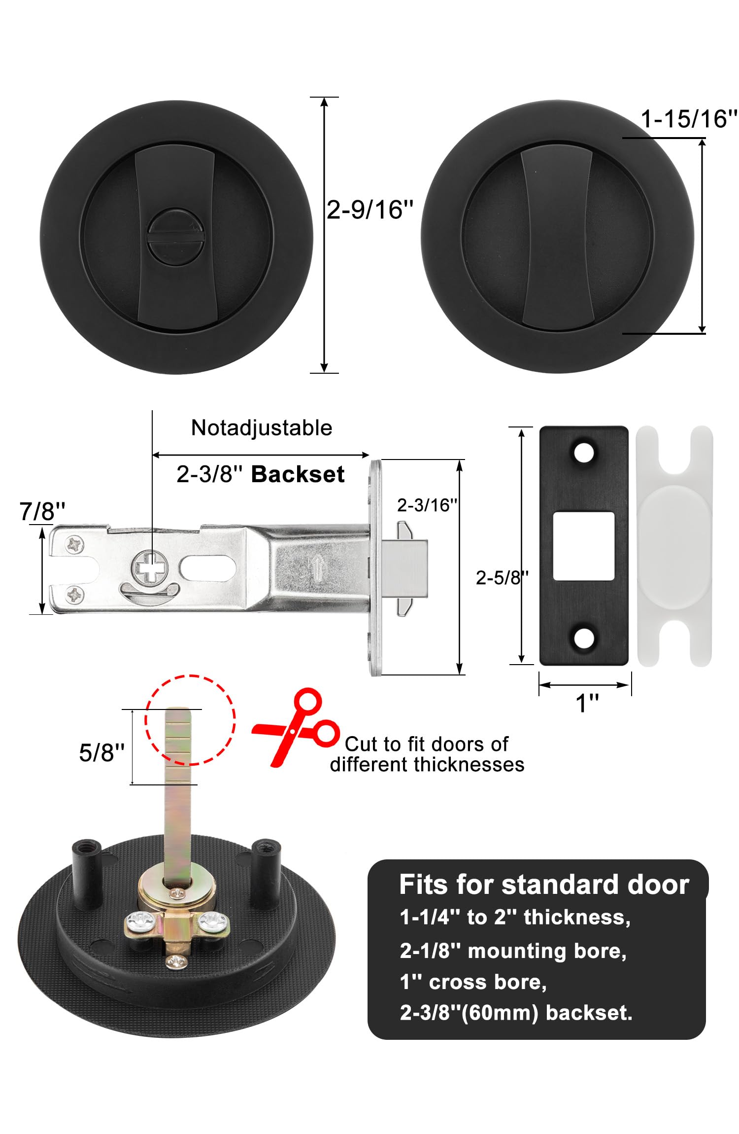 Snapklik.com : Goldenwarm Pocket Door Lock, Matte Black Privacy Round ...