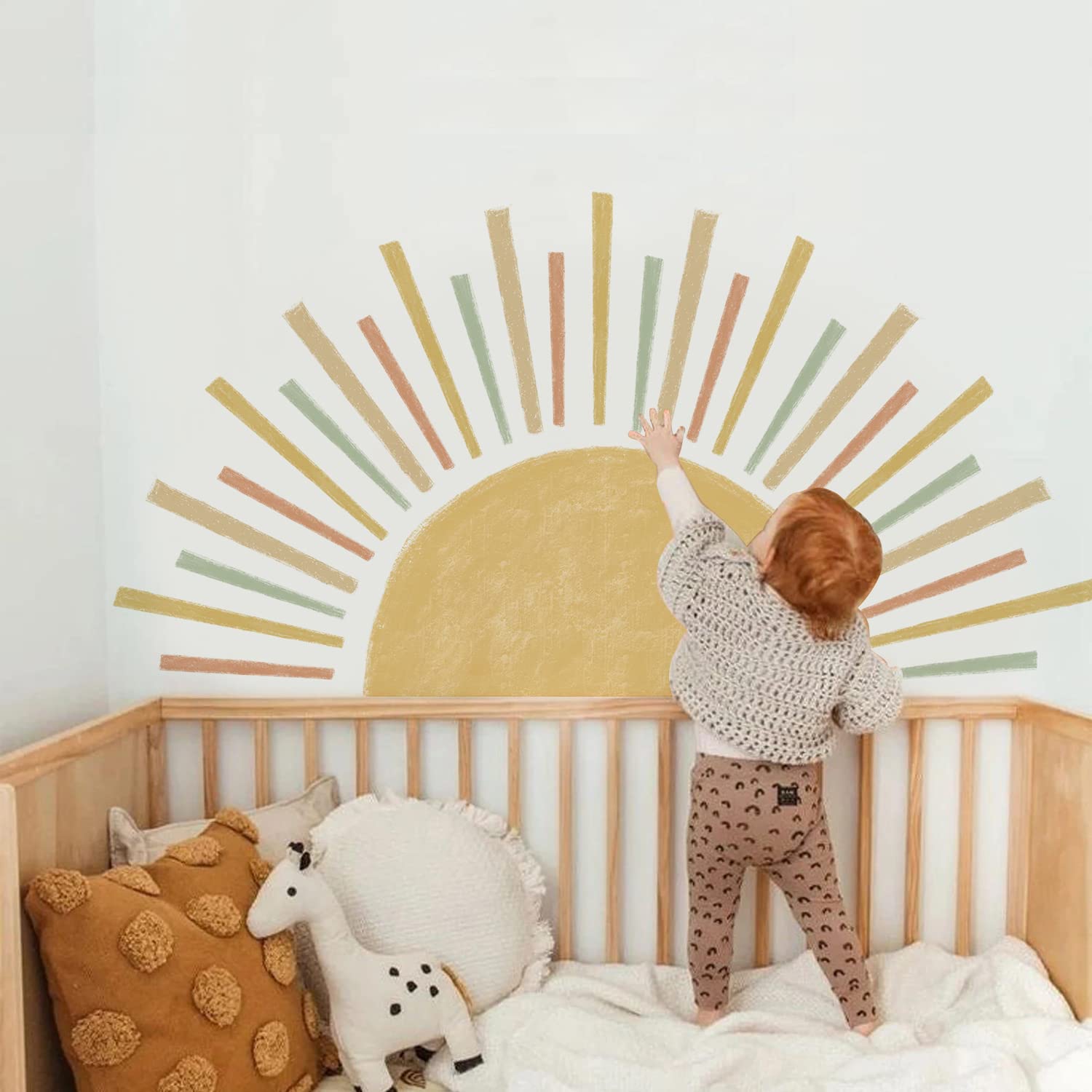 Amazon.com: Watercolor Boho Sun Wall Decals Peel and Stick, PVC Sunrise ...
