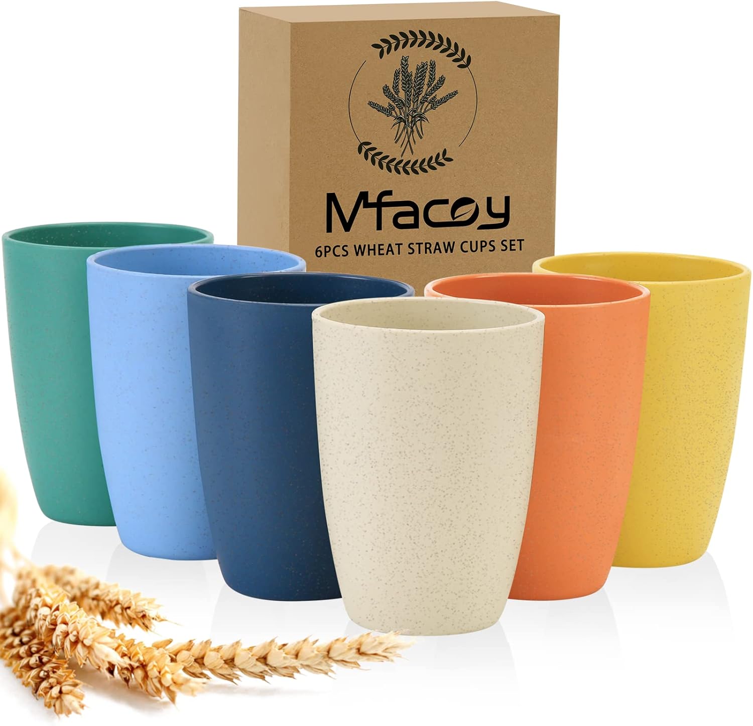 Amazon.com | Mfacoy Wheat Straw Cups Set of 6, 12 oz Unbreakable ...