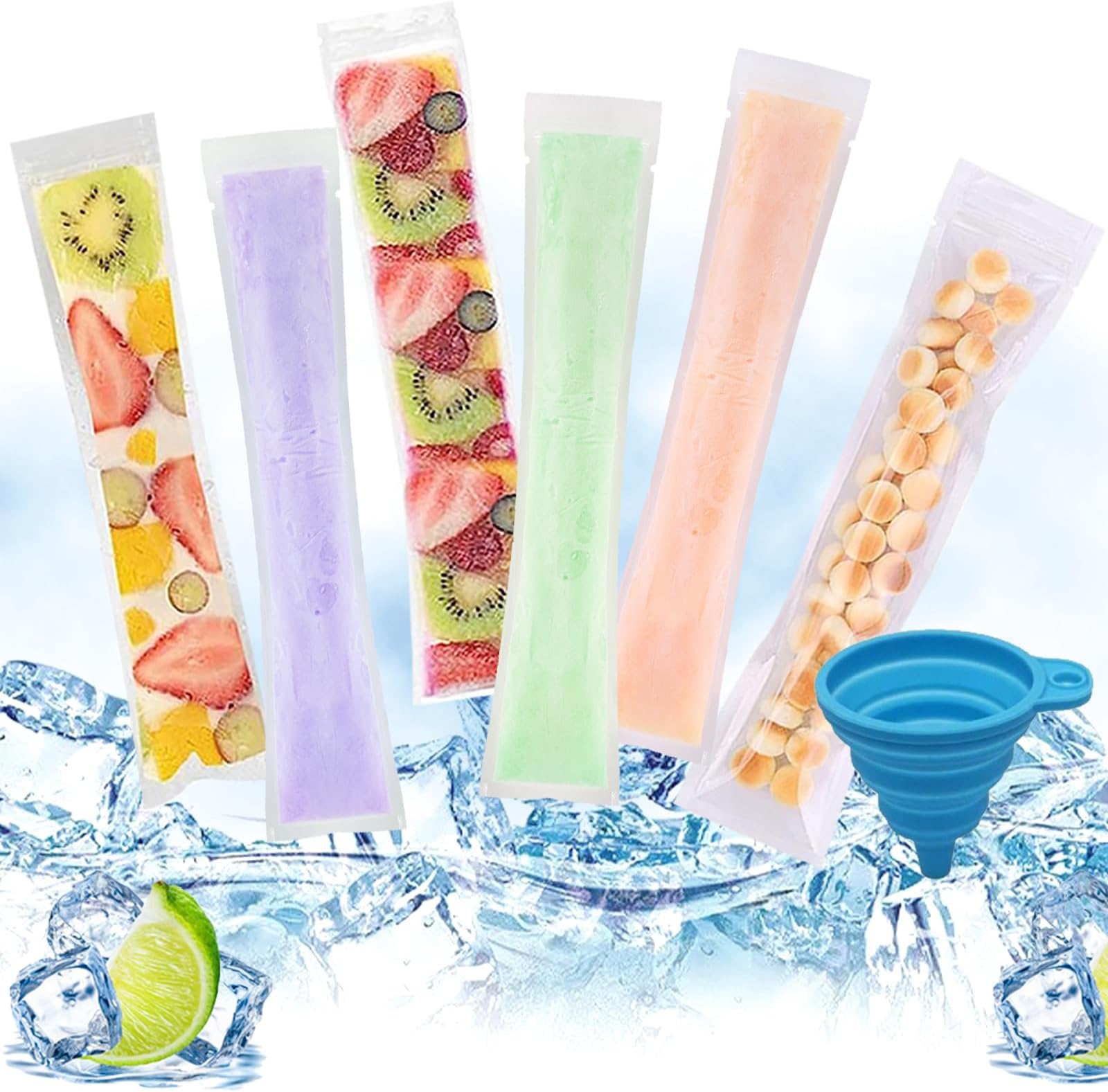 DKDDSSS 100 Pieces Ice Pop Bags, Ice Pop Mold, DIY Ice Popsicle Mold ...