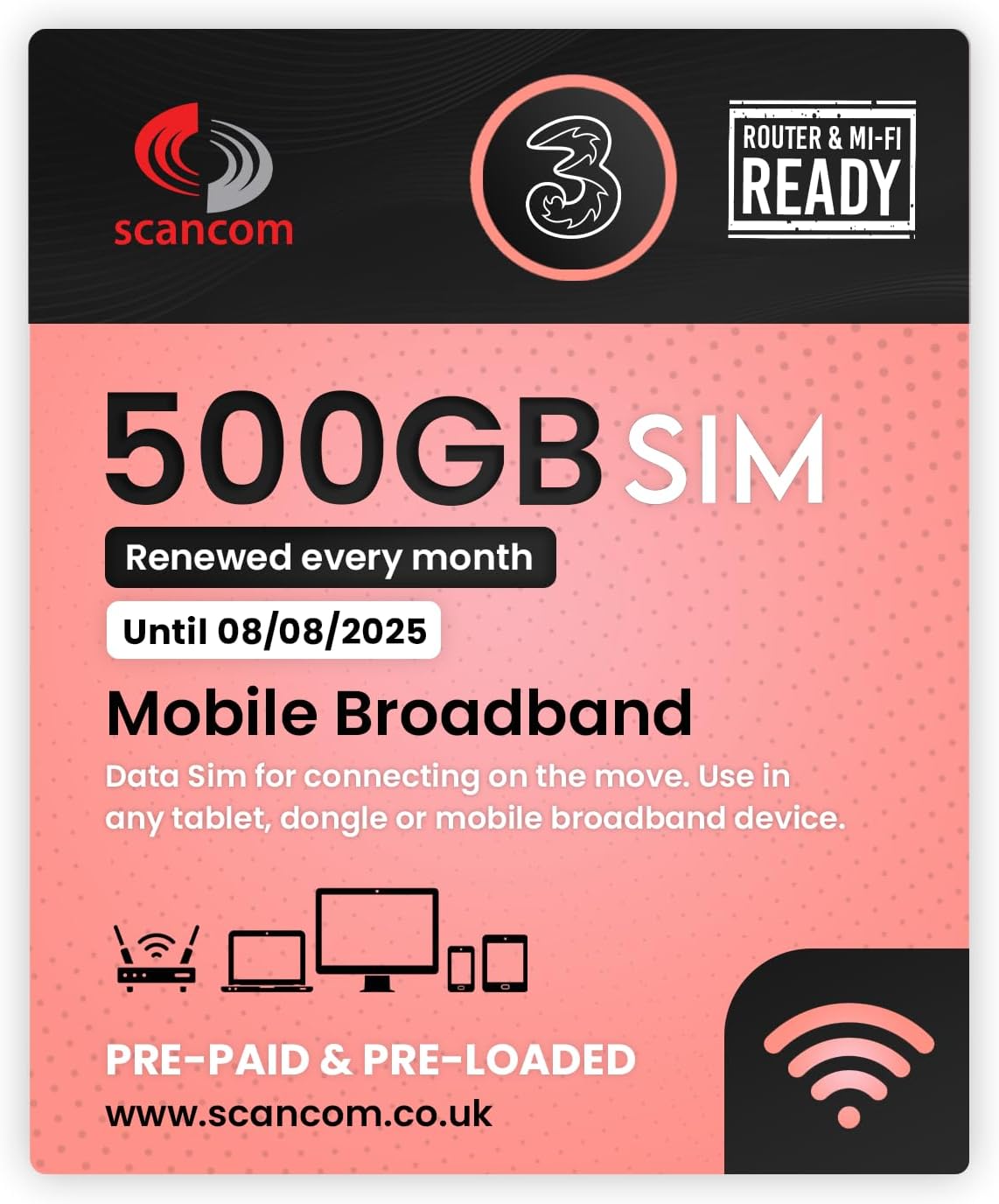 Three Mobile Pay As You Go Mobile Broadband 24 GB data SIM : Amazon.co ...